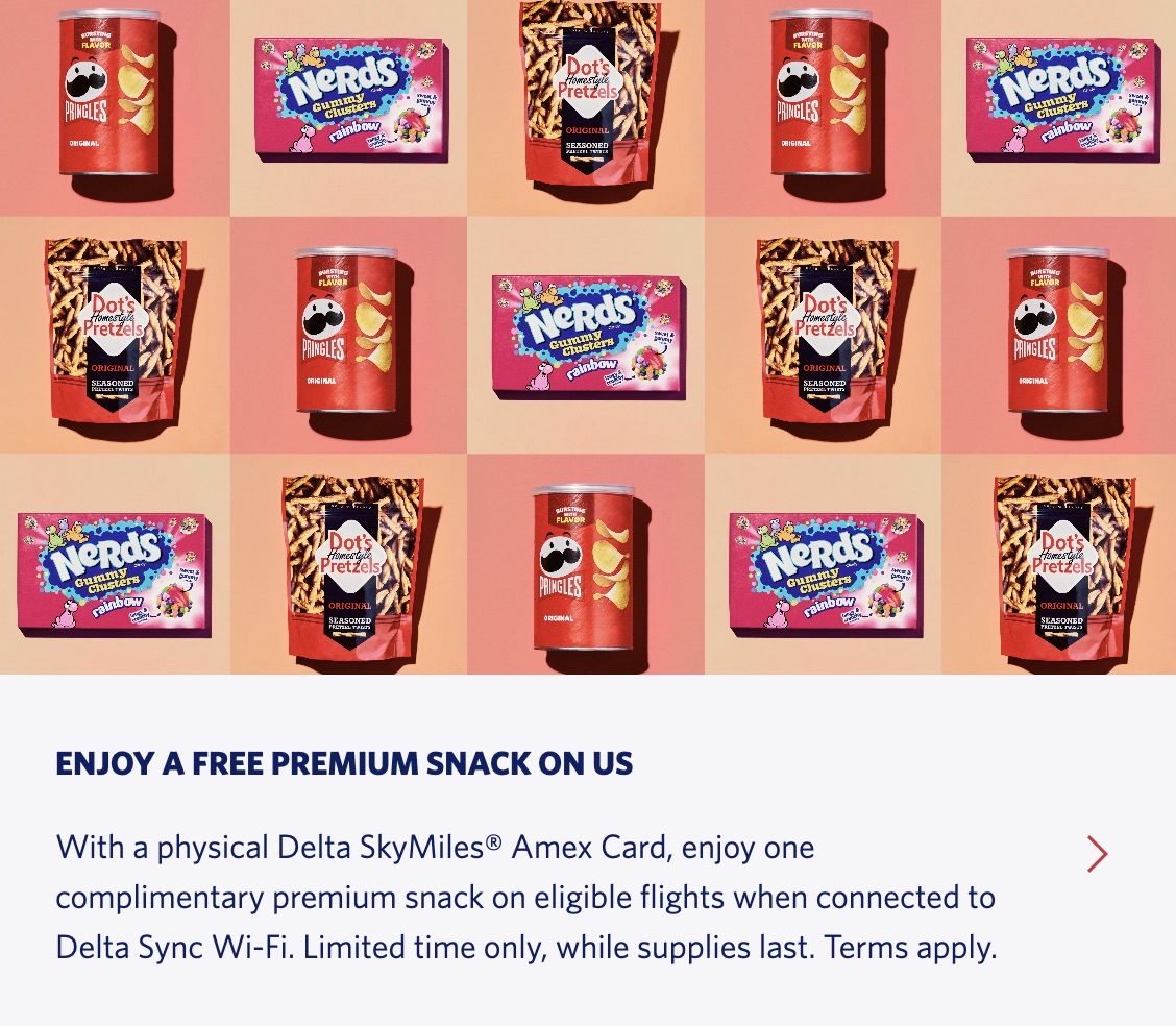 Delta Amex Cardholders: Free Premium Snack Benefit Extended