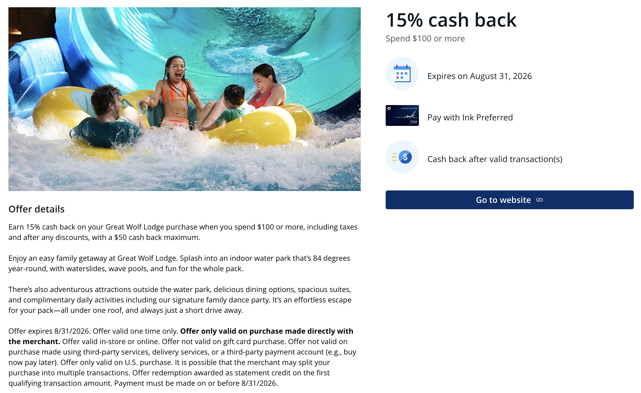 New Chase Offer for 15% Back at Great Wolf Lodge [Targeted]